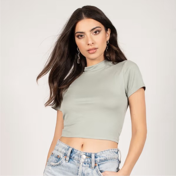 Tobi | Tops | Tobi Sage Green Mock Neck Short Sleeve Crop Top | Poshmark